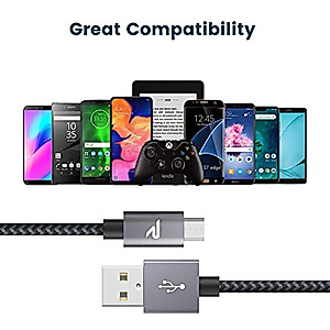 Micro USB Cable,[2 Pack/3.3ft],Rampow QC 3.0 Fast Charging & Sync Android Charger,Braided Nylon Micro USB Cables for Samsung Galaxy S7/S6 and Edge,Note 6/5,Sony,Kindle,PS4,Android Devices - Space Grey