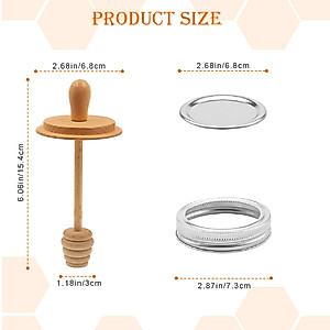 2pcs Wooden Mason Jar Honey Dipper with Lids Set - Honey Dipper Wooden Stick for Regular Mouth Mason Jars, Honey Spoon Honeycomb Lids for Regular Mouth 16 oz Mason, Ball Jars (Jar is not included)