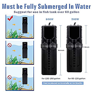 hygger 800W Metal Steel Aquarium Heater for Fresh Water, Digital Submersible Heater with Built-in Thermometer, External LCD Display Thermostat Controller, for Fish Tank 120-180 Gallon