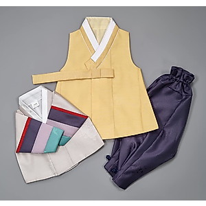 Boy Baby Hanbok Korea Traditional Clothing Set 100th days 3M-6M Party Baikil Yellow Saekdong NA062B
