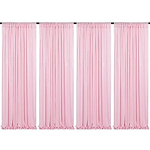 Pink Sequin Curtains 4 Panels 2FTx8FT Sequin Photo Backdrop Wedding Glitter Fabric Backdrops Party Background Photography Drapes