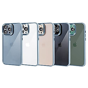 Pilipalanc Crystal Clear Acrylic Phone Case Designed for iPhone 13 Pro Max with Shockproof Bumper Non-Yellowing Anti-Slip Frosted Frame, Blue