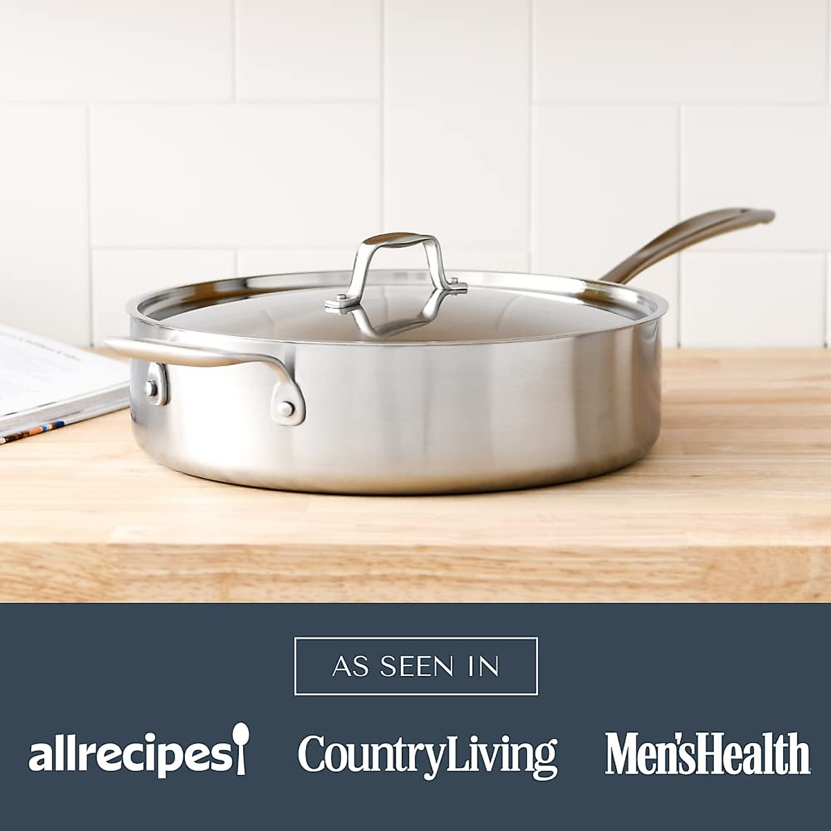 American Kitchen - 12 inch Stainless Steel Skillet Saute Pan, with Cover, Made In America