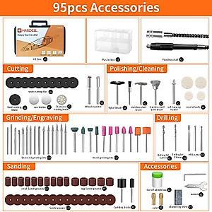 HARDELL Rotary Tool Kit, 130w Rotary Tool with 95 Pcs Accessories,Flex Shaft, 6 Variable Speed for Crafting Projects and DIY Creations,Cutting,Polishing,Sanding,Curving,Drilling