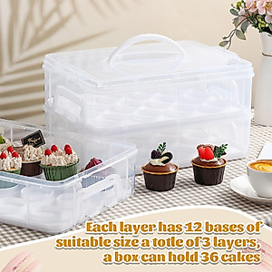Bokon 4 Pcs 3 Tier Cupcake Carrier Stackable Cupcake Holder with Lid and Handle Plastic Cupcake Transport Container Cupcake Storage for Holding 36 Cupcakes or 3 Large Cakes, Clear