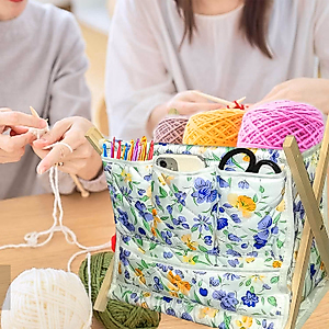Gkesgm Yarn Storage Organizer for Yarn Skeins，Crochet Bag Organizer for Crochet Hooks Knitting Needles，Crochet Accessories, Crocheting & Knitting Gifts，(Flower-Purple) Yarn Holder Self Installation
