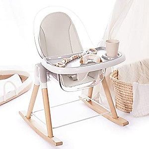 Baby High Chair, 7-in-1 Convertible Wooden High Chair, Rocking Chair Recline Chair with Adjustable Hardwood Leg, High Chairs for Babies and Toddlers, Double Dishwasher Safe Tray & Premium Leatherette