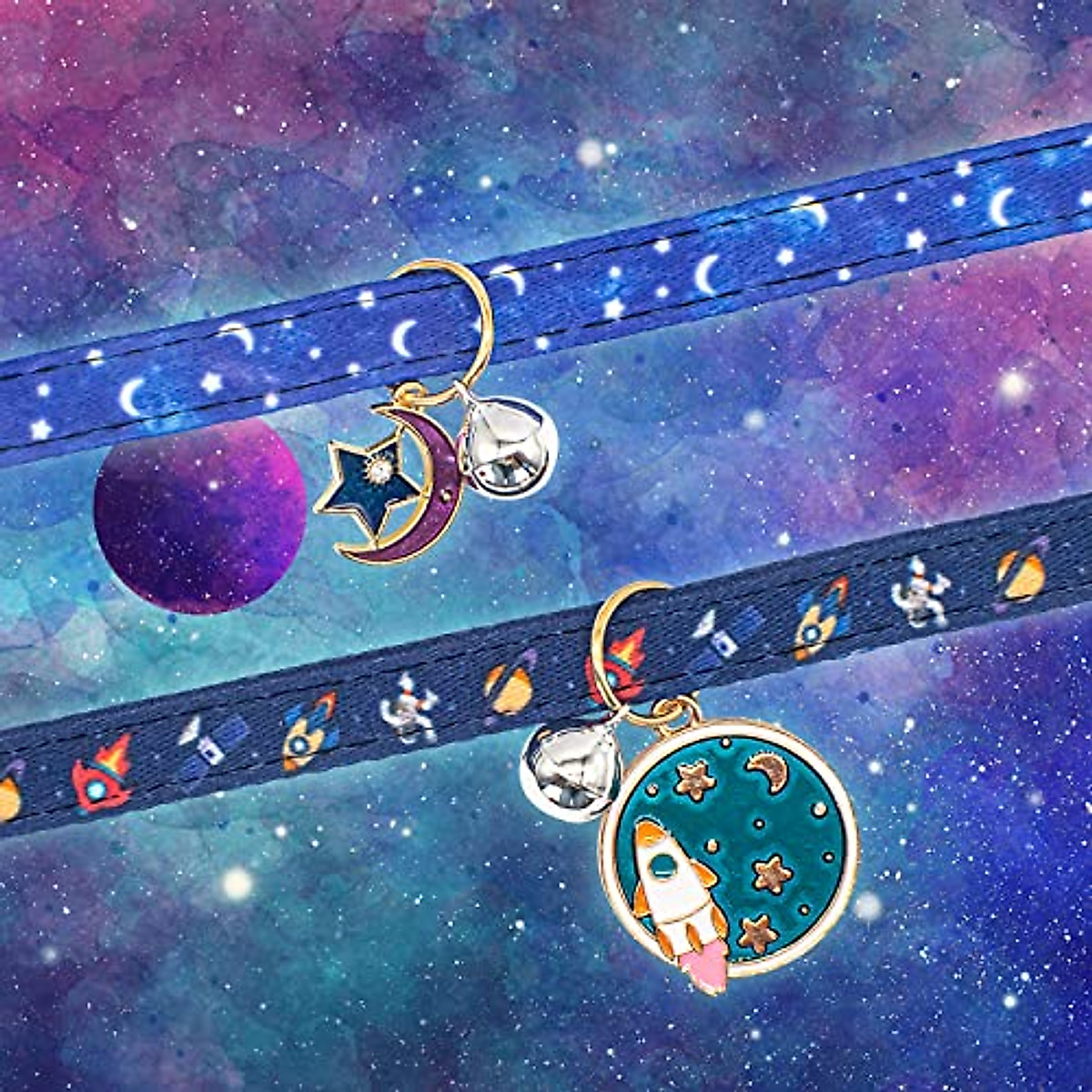 2 Pack Cotton Breakaway Cat Collar with Bell,Blue Moon and Stars Pendant Cute Cat Collar Kitten Collar,Ideal for Girl Cats Boy Cats