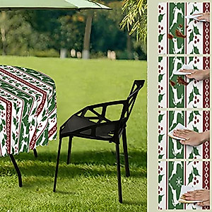 Christmas Pattern round outdoor tablecloth,Round Tablecloth with Umbrella Hole and Zipper for Patio Garden,Waterproof Spill-Proof,for umbrella table Patio Garden(52" Round,Dark Green Burgundy White)