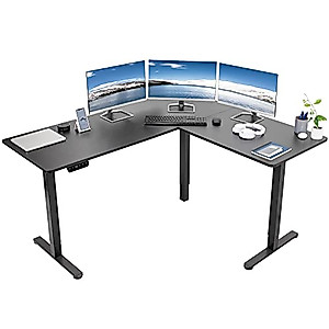 VIVO Electric Height Adjustable 63 x 55 inch Corner Stand Up Desk, Black Table Top, Black Frame, L-Shaped Standing Workstation, DESK-E3CTB