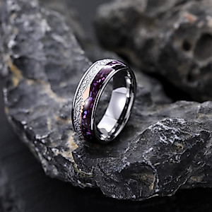 TRUMIUM 8mm Tungsten Wedding Band Ring for Men Women Rose Gold Arrow Purple Agate & Meteorite Domed Engagement Rings High Polished Comfort Fit Size 6