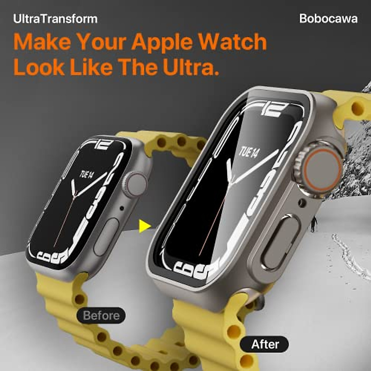 BOBOCAWA Apple Watch Ultra Look Case - 44mm Apple Watch SE Case Series 6 Case with Tempered Glass Screen Protector | Apple Watch Ultra Style Case for SE, 6, 5, 4 (44mm)