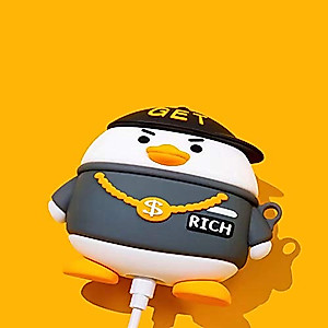 Cool Silicone Hip hop Duck Case Cartoon Animals Unique Style Compatible with Airpods Pro Headphones Cover with Key Hook for Girls Kids Teenagers Friends Best Gift