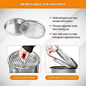 BEAMNOVA Bundle Metallic 15 x 31.5 in + Metallic 9.8 * 2.4 in Trash Can Outdoor Indoor Garbage Enclosure with Lid Inside Barrel Stainless Steel Industrial Waste Container