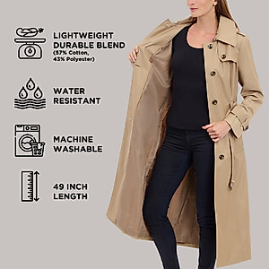 London Fog Women's Single Breasted Long Trench Coat with Epaulettes and Belt, BR Khaki, Extra Large