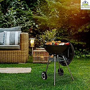 Turkish Home Portable Charcoal Grill 18 Inch Round With 2 Wheels - Easy to Clean Outdoor Barbecue Grill For Camping Tailgating and Garden- Durable Kettle Grill