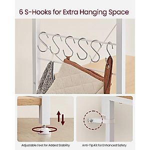 VASAGLE Baker's Rack, Microwave Stand, Kitchen Storage Rack with Wire Basket, 6 Hooks, and Shelves, for Spices, Pots, and Pans, Golden Oak and Cloud White UKKS035W09