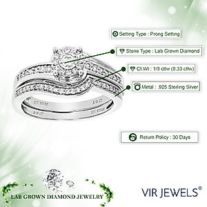 Vir Jewels 1/3 cttw Lab Grown Diamond Wedding Engagement Bridal Set Round for Women in .925 Sterling Silver Prong Set Size 6