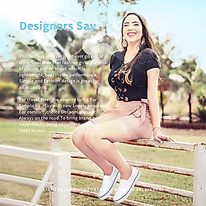 Obtaom Women's White Sneakers Black Slip on Shoes for Women Low Top Canvas Shoes Loafers（White US5）