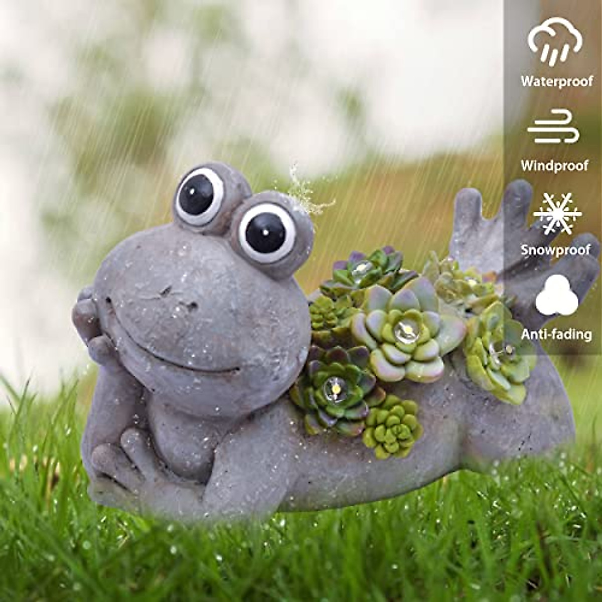 TERESA'S COLLECTIONS Frog Garden Statues with Solar Light, Adorable Resin Lawn Ornaments Green Animal Figurines Sculptures Outdoor Decor for Outside Home Patio Yard Pond Deck Decorations, 7.3 Inch