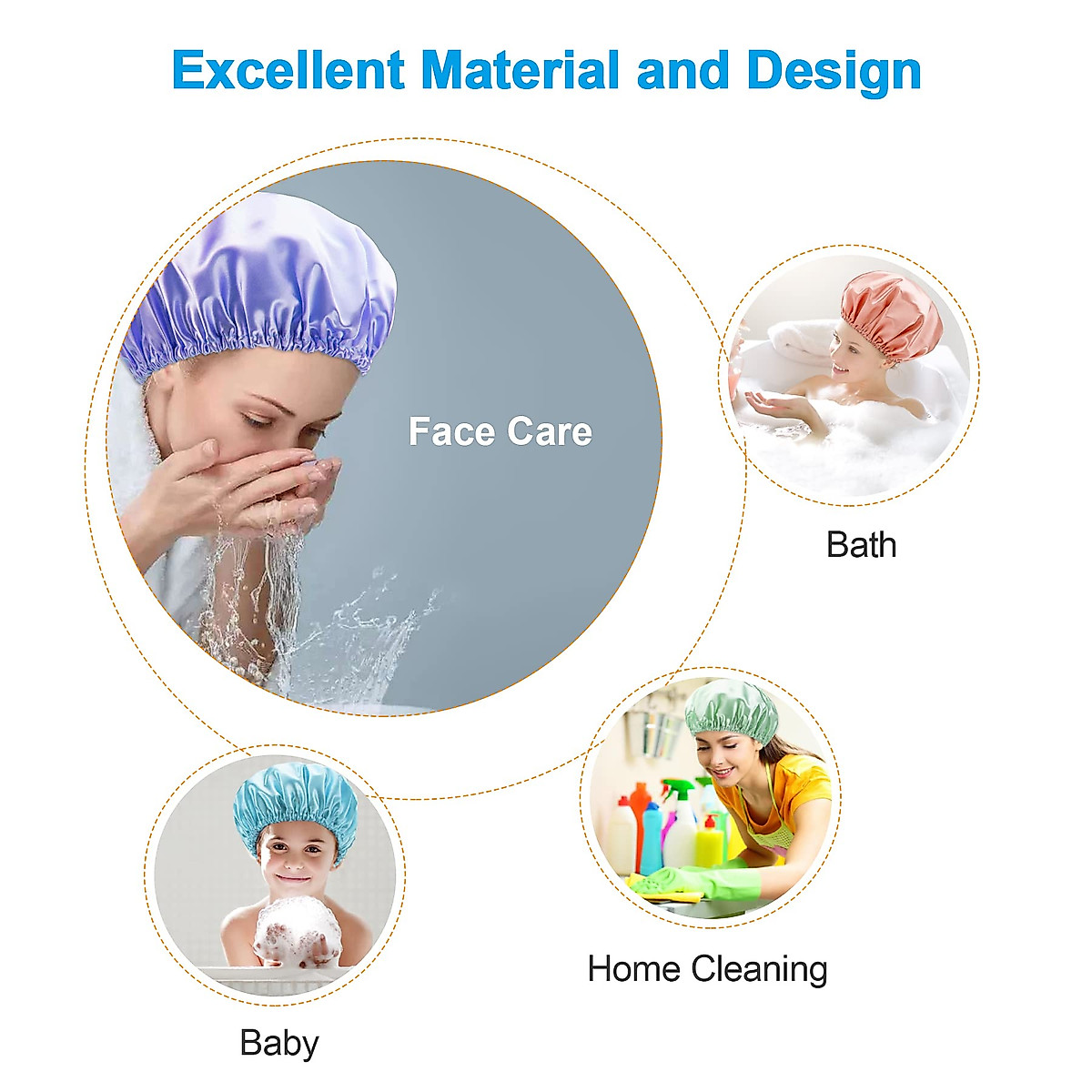 AmazerBath Shower Caps for Women Reusable Waterproof, 4 Pack Women Shower Caps Reusable EVA Hair Cap for Shower Double Protection Layers Elastic, Medium Size