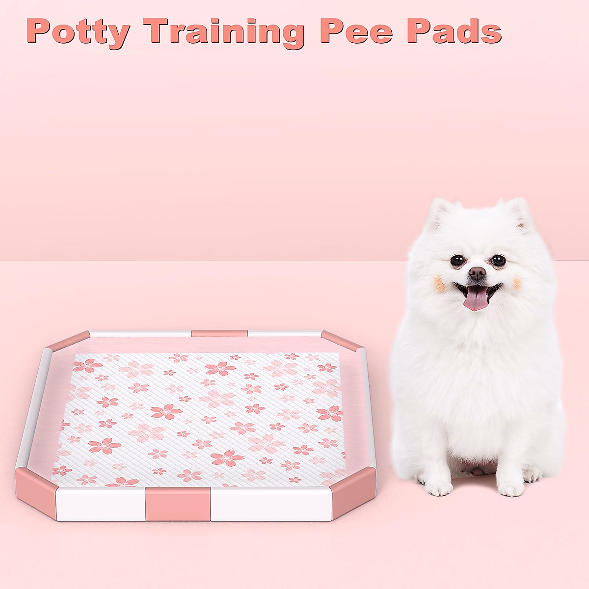 MIZOK Puppy Pads 22"x 22" with Leak-Proof Quick-Dry Design Pee Pads for Dogs Potty Training, 6-Layer Standard Absorbency Dog Pee Pads Regular Size, Pink Cherry Blossom Pattern (50 Counts)