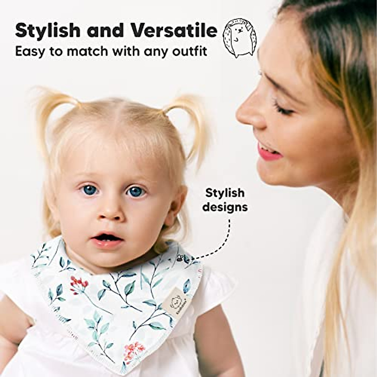 10-Pack Organic Baby Bandana Bibs - Organic Cotton Bandana Bibs for Boys, Girls - Super Absorbent Bandana Drool Bibs - Teething Bibs - Baby Bibs for Infant, Toddler (Tea Party)