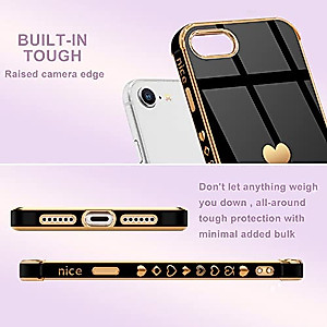 L-FADNUT Compatible with iPhone 7 Plus Case iPhone 8 Plus Case Women Girls Cute Bling Heart Design Plating Bumper Shockproof Slim Fit Soft Silicone Protective Cover for iPhone 8 Plus Phone Case,Black