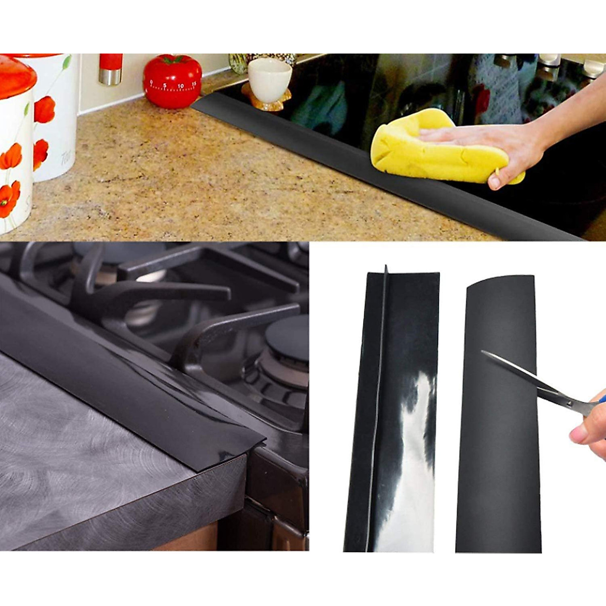 Silicone Kitchen Stove Gap Covers, Kitchen Counter Gap Anti-Slip Non-Tacky Filler Seals Spills Between Counter, Stovetop, Oven, Washer, heat-resistant，Set of 2 (21 Inches, Black) by liboyixi