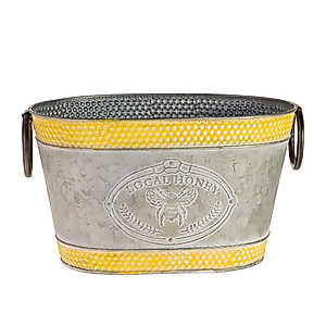 Boston International Oval Tins Set of Two Textured Galvanized Metal Pails, 2 Sizes, Bee- Local Honey