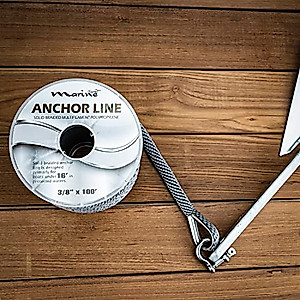 MARINE SYSTEM Made 3/8 Inch 100FT 150FT Premium Solid Braid MFP Grey Anchor Line Braided Anchor Rope/Line with Stainless Steel Thimble and Shackle (3/8" x 100' Grey)