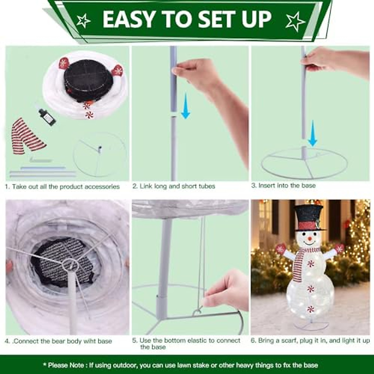 Lighted Christmas Snowman Decorations, 4FT Outdoor Collapsible White Snowman with Built-in LED Lights, Pre-Lit Pop Up Xmas Snowman, Light Up for Holiday New Year Winter Decor （lint）