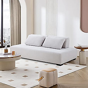 JURMALYN 85.4" Modular Sectional Sofa Couch with 2 Movable Heavy Backrest and Pillows, Modern Upholstered 2 in1 Sofa Bed, Beige Square Floor Couch for Living Room Office Mall Apartment Hotal
