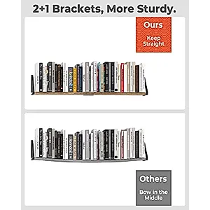 Greaittle 36 Inch Floating Book Shelves, Set of 3, with Middle Brackets for Sturdiness, Hanging Bookshelves for Wall, Long Floating Shelves for Wall Storage (36" x 6", Brown)