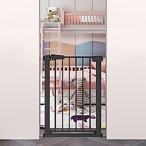 38.5" Extra Tall Narrow Pet Gate - Black 26.77"-29.53" Wide Walk Through Baby Gates with Door for The House Stairs Doorway - Child Puppy Dog Gates Fence Pressure Mounted Safety Gate