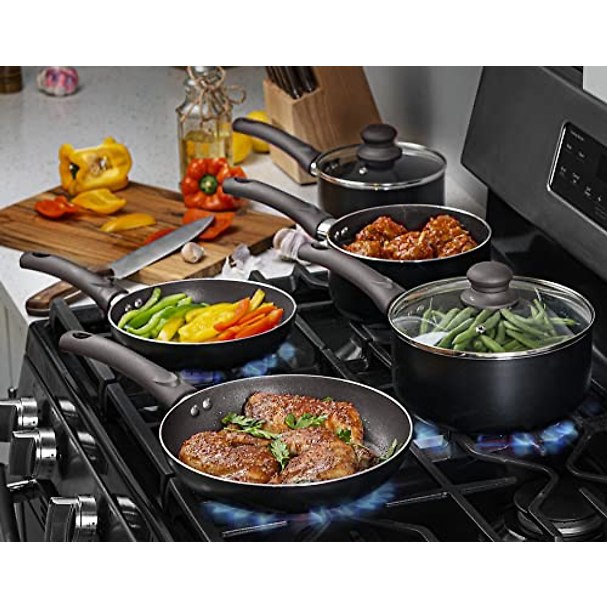 AHEIM Pots and Pans Set, Aluminum Nonstick Cookware Set, Fry Pans, Casserole with Lid, Sauce Pan, and Utensils, 11 Piece Cooking Set (Black)