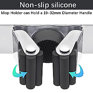 Mop and Broom Holder Wall Mount Heavy Duty Stainless Steel Tool Hanger, With 3 Racks 4 Hooks Storage Organizer for Home, Kitchen, Garage, Garden, Laundry Room, Bathroom