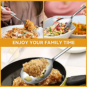 Serving Utensils Set for Partie, Silver Stainless Steel Metal Serveware Large Serving Spoons, Slotted Spoons, Forks, Tongs, Soup and Skimmer Spoon, Cake Server for Buffet, Catering, Entertaining 15pcs