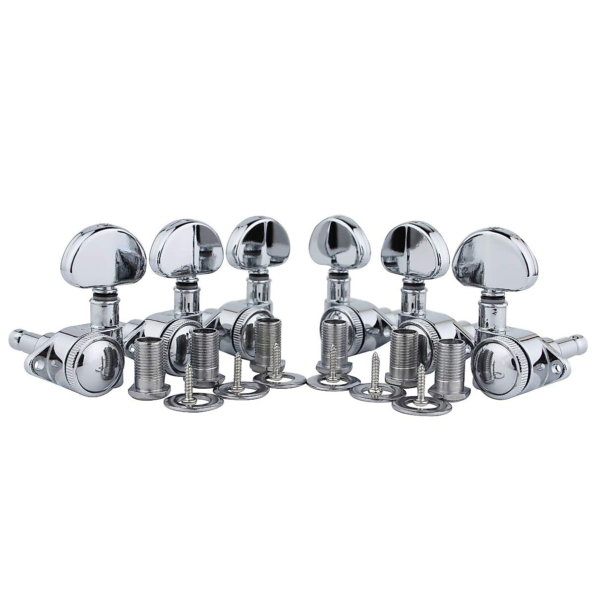 Guyker Guitar Locking Tuners (3L + 3R) - 1:21 High End Roto-Grip Rotomatic Lock String Tuning Key Pegs Machine Head with Big Handle Replacement - Chrome
