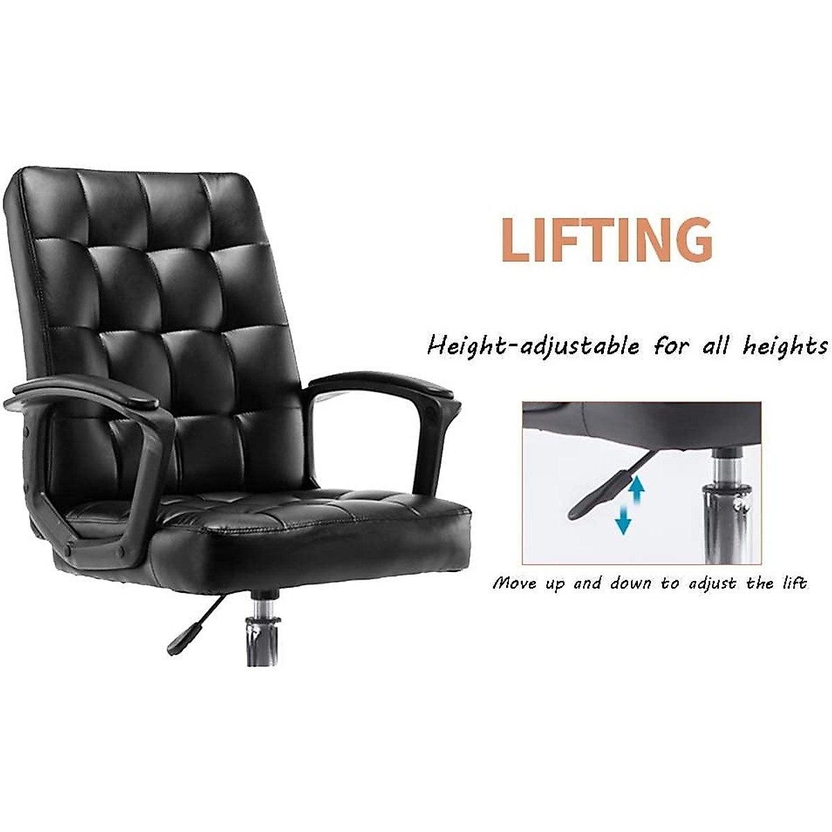 SHAWLA Chairs Mid-Back Flannel Adjustable Computer Office Desk Chair Lifting Study Chair (Color:Black)