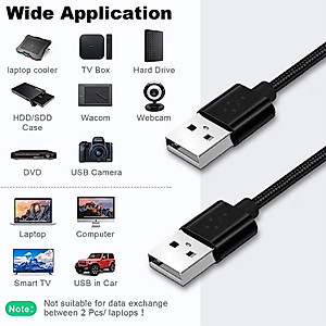 AICHESON 2 Pack Type A Male to Type A Male Cable for Laptop Cooling Pads - 2ft/60cm USB A to USB A Male Black for Laptop Cooler
