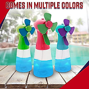 3 Pcs Set Handheld Fan With Water Spray Mister - Personal Cooling Fan Battery Operated Fan Water Bottle Sprayer - Multiple Random Colors Portable Misting Fan. Use also as Portable Desktop Table Fan