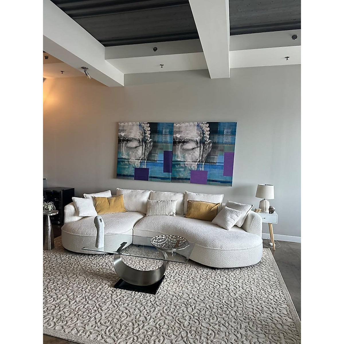 LyuHome 125'' Curved Sofa Couch for Living Room, L-Shape Modern Modular Sectional Boucle Couch with Chaise Lounge, 5-Seat Sofa Couch for Apartment Home/Office, Left-Facing, Beige