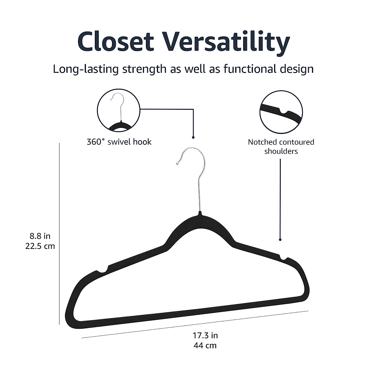 Amazon Basics Slim, Velvet, Non-Slip Suit Clothes Hangers, Black/Silver - Pack of 30