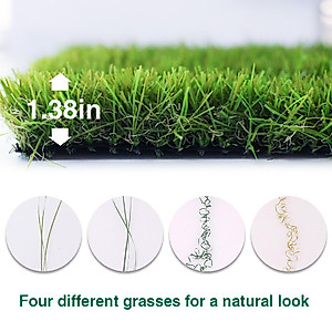 GLIWEN Artificial Grass Rug Realistic Indoor/Outdoor Fake Grass 1.38" Pile Height Synthetic Grass Rug 5FTX10FT with Drainage Holes Faux Grass Astroturf Carpet Pet Turf Mat for Potty Training Rug