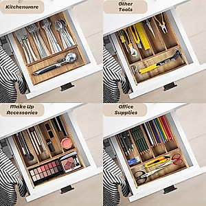 KITEISCAT Acacia Wood Silverware Organizer, Kitchen Utensil Drawer Organizer for Forks, Knives & Spoons, 5-Compartment Cutlery Tray, Flatware Holder