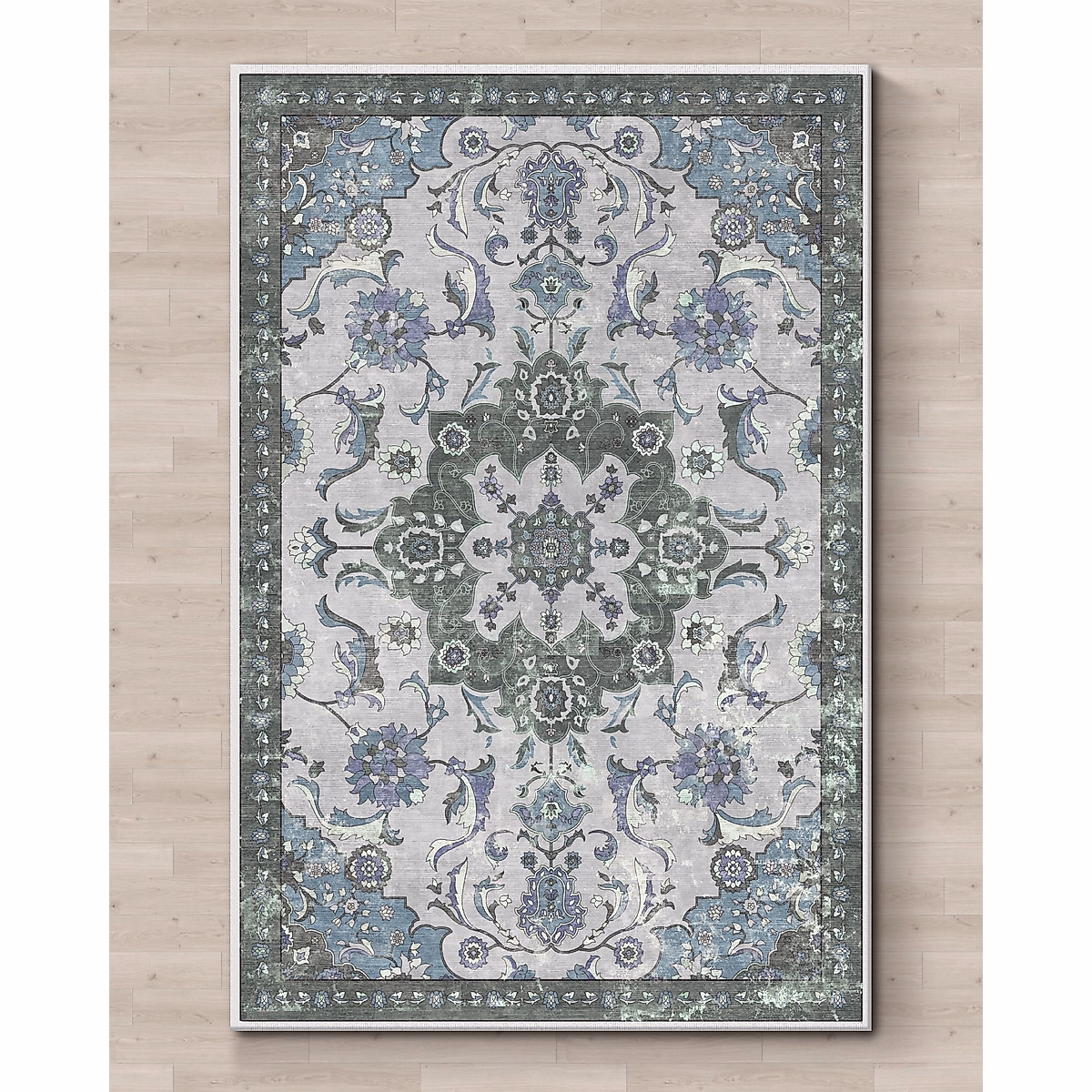 Roseek Door Mat 2x3 Rug, Small Boho Area Rug for Living Room, Machine Washable Kitchen Rugs Non-Slip, Entry Mat Indoor Low Pile Throw Floral Rugs Grey Carpet for Bedroom, Entryway, Hallways