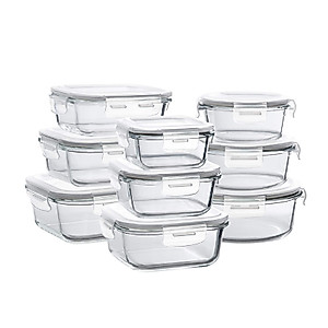 BAYCO Glass Storage Containers with Lids, 9 Sets Glass Meal Prep Containers Airtight, Glass Food Storage Containers, Glass Containers for Food Storage with Lids - BPA-Free & Leak Proof