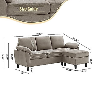 Pingliang Home 79" Convertible Sectional Sofa, Small L Shaped Couch with Reversible Chaise, Modern Linen Fabric 3-Seat Sofa Couches for Living Room, Apartment and Small Space (Beige)
