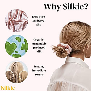 SILKIE x4 Set 100% Pure Mulberry Silk Black Brown Skinny Scrunchies Travel Pouch Everyday Hair Ties Elastics Hair Care Ponytail Holder No Damage (Chocolate)